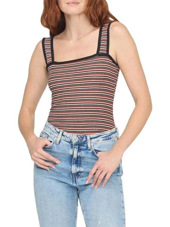 PROJECT SOCIAL T Striped Ribbed Square Neck Tank - Rust Combo