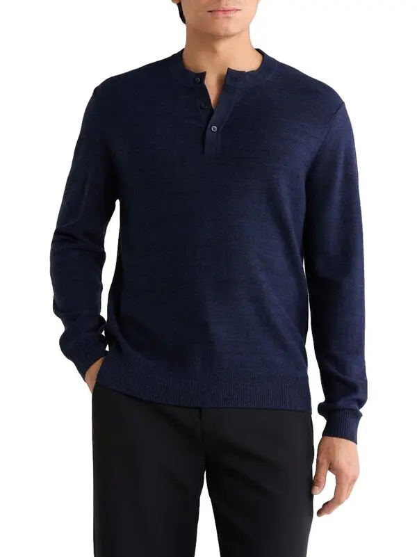 Robert Barakett Aranda Merino Wool Henley Sweater - Dark Caspian