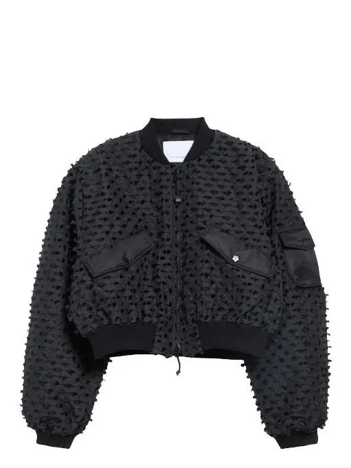 Cecilie Bahnsen Callie Embroidered Crop Bomber Jacket - Black