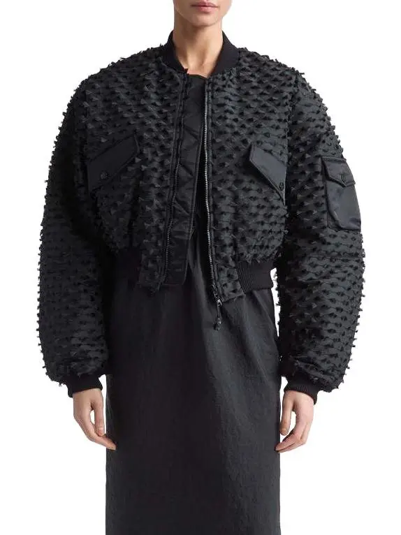 Cecilie Bahnsen Callie Embroidered Crop Bomber Jacket - Black