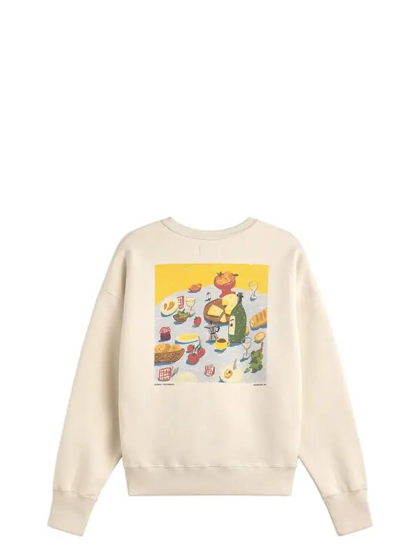 THINKING MU Organic Cotton Crewneck Sweatshirt With Printed Back Detail - White