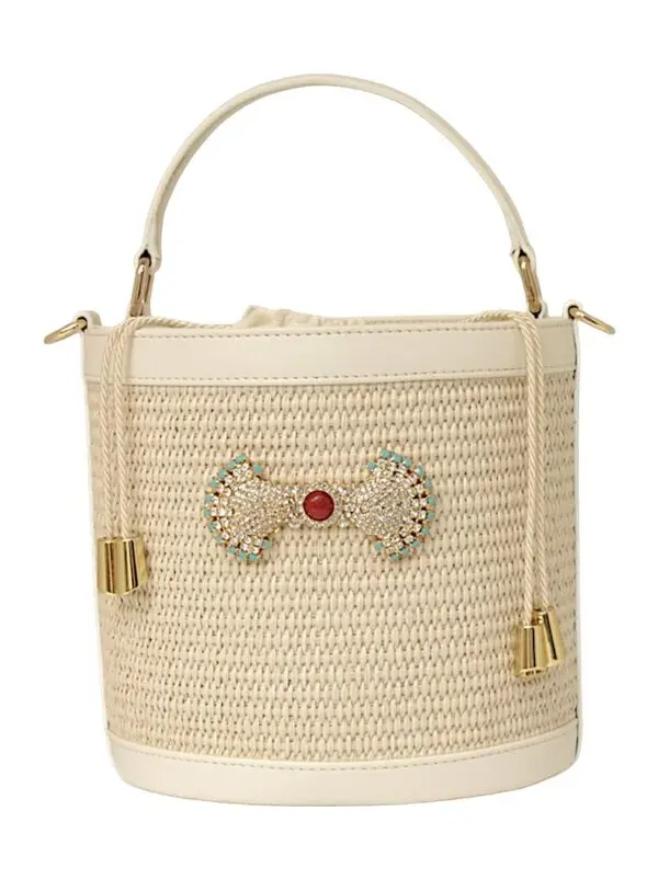 DAMAPREZIOSA Aurelia Venere Buket Bag In Rafia & Ohoskin - White