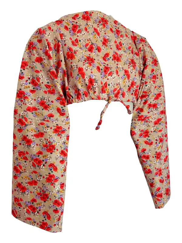 COUTURE TO YOUR DOOR Upcycled Floral Kimono Cropped Top - Brown/orange