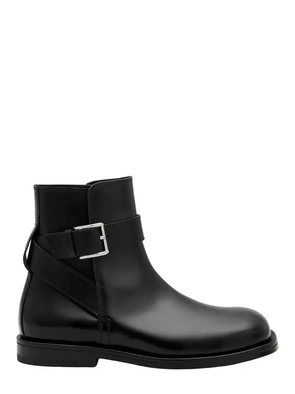 AMI Paris Buckle Leather Ankle Boots - Black