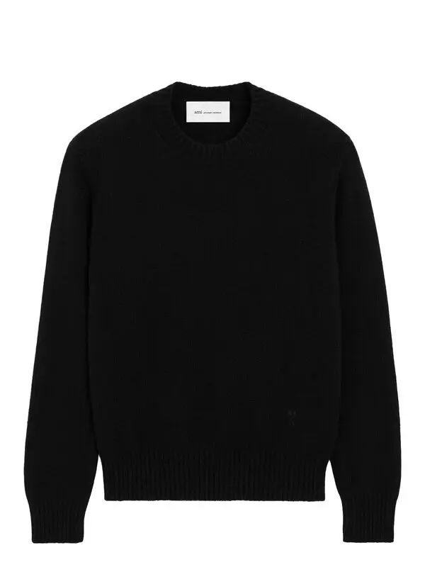 AMI Paris Crewneck Cashmere Sweater With De Coeur Embroidery - Black