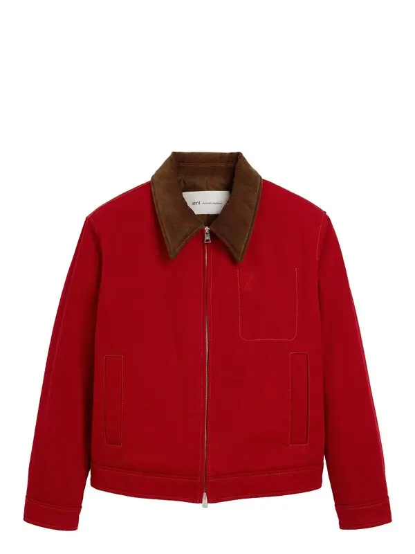 AMI Paris Zipped Jacket With De Coeur Detail - Ruby Red