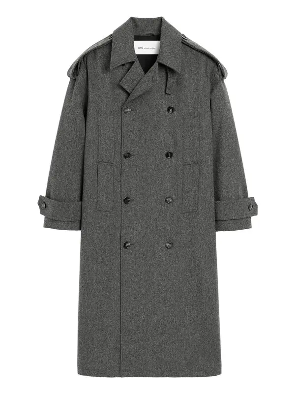AMI Paris Wool Trench Coat - Carbon Grey