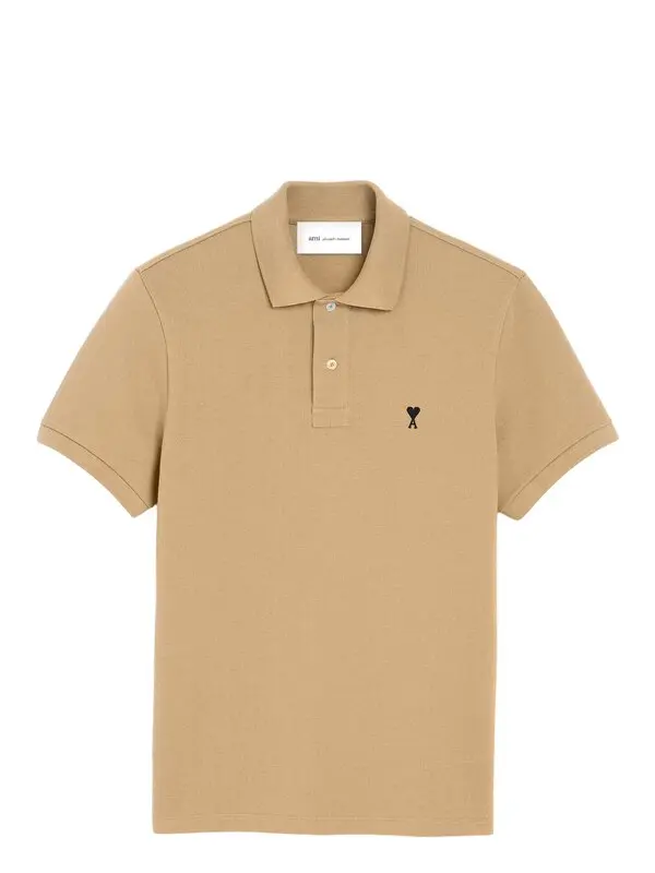 AMI Paris Beige Cotton Polo With De Coeur Beige - Mastic Beige/black
