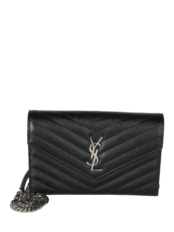 Saint Laurent Grain De Poudre Cassandre Envelope Chain Wallet - Black