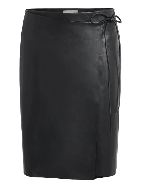 ST. AGNI Leather Wrap Midi Skirt - Black
