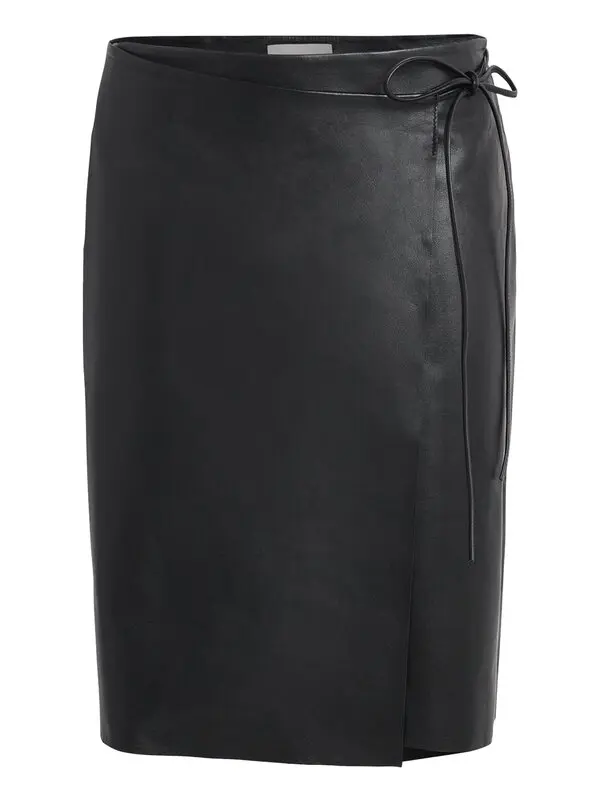 ST. AGNI Leather Wrap Midi Skirt - Black