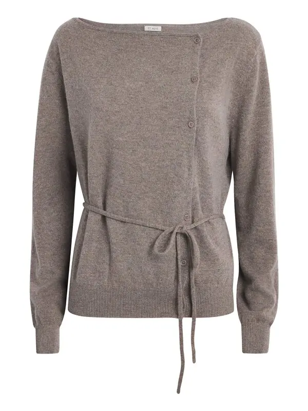 ST. AGNI Asymmetrical Cashmere Cardigan With Belted Waist - Brown