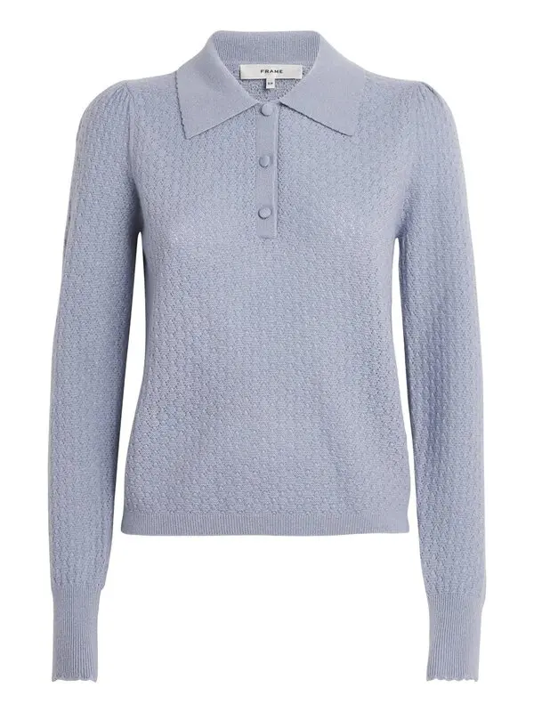 FRAME Cashmere Honeycomb Knit Polo Sweater - Blue