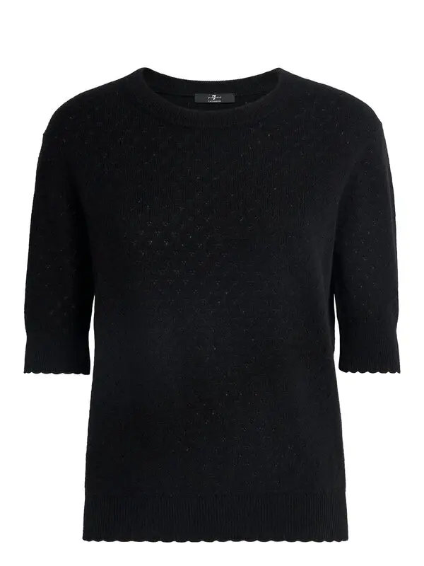 7 For All Mankind Cashmere Pointelle Short-sleeve Sweater - Black