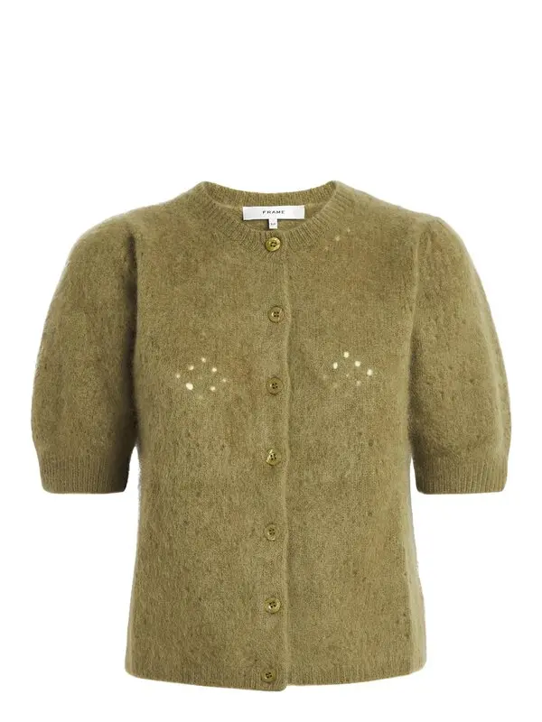 FRAME Cashmere Short Sleeve Cardigan - Green