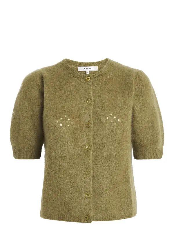 FRAME Cashmere Short Sleeve Cardigan - Green