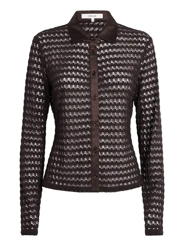 FRAME Satin-collar Bubble-stitch Shirt - Brown