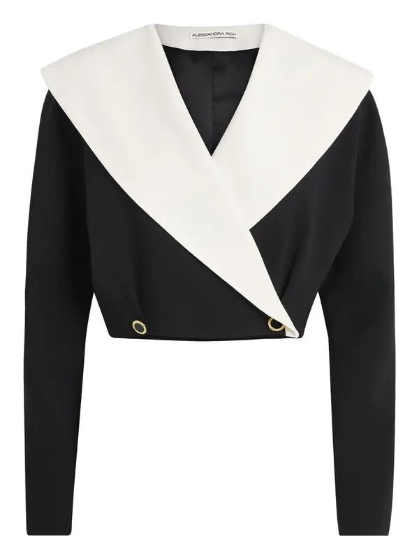 Alessandra Rich Virgin Wool-blend Cropped Blazer - Black