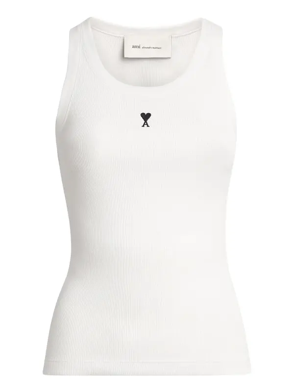 AMI Paris Cotton De Coeur Tank Top - White
