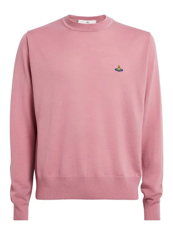 VIVIENNE WESTWOOD Wool Crew Neck Sweater With Embroidered Orb Logo - Pink