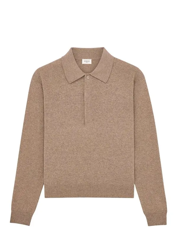Saint Laurent Virgin Wool Polo Sweater - Beige