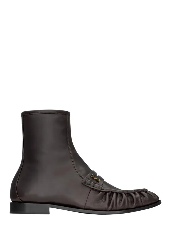 Saint Laurent Leather Le Loafer Ankle Boots - Brown