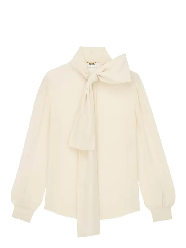 Saint Laurent Silk Pussybow Blouse - Nude