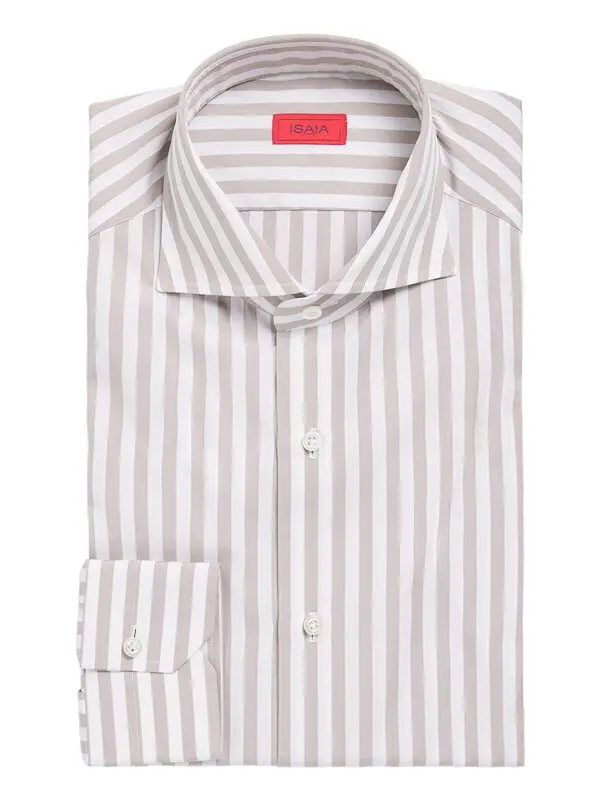Isaia Cotton Stripe Shirt - Beige