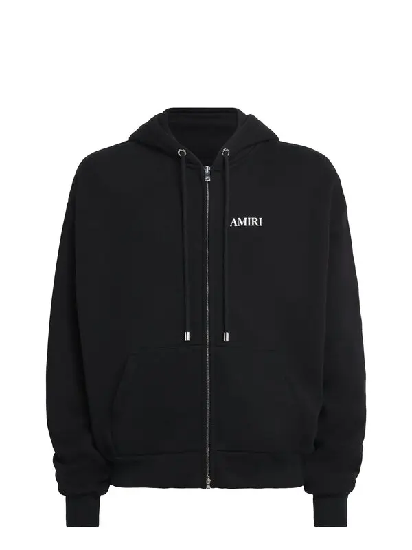Amiri Cotton Logo Zip-up Hoodie - Black