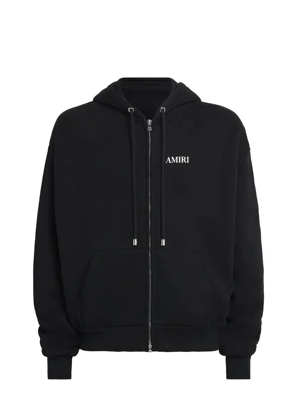 Amiri Cotton Logo Zip-up Hoodie - Black