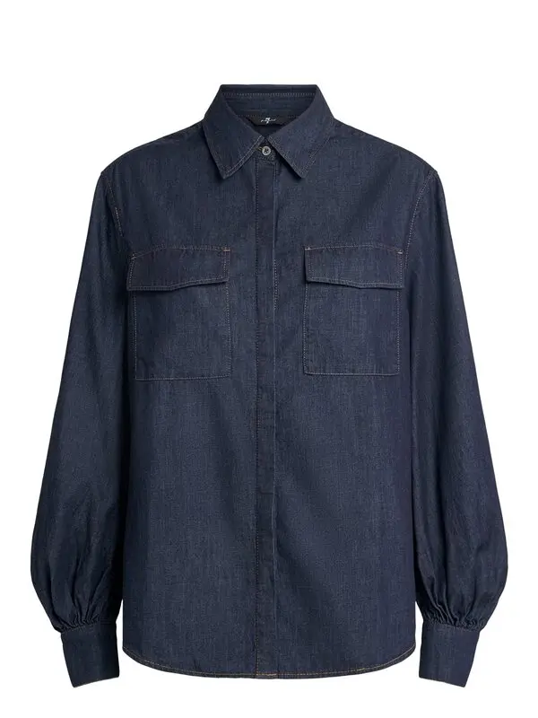 7 For All Mankind Cotton Long Sleeve Shirt - Navy