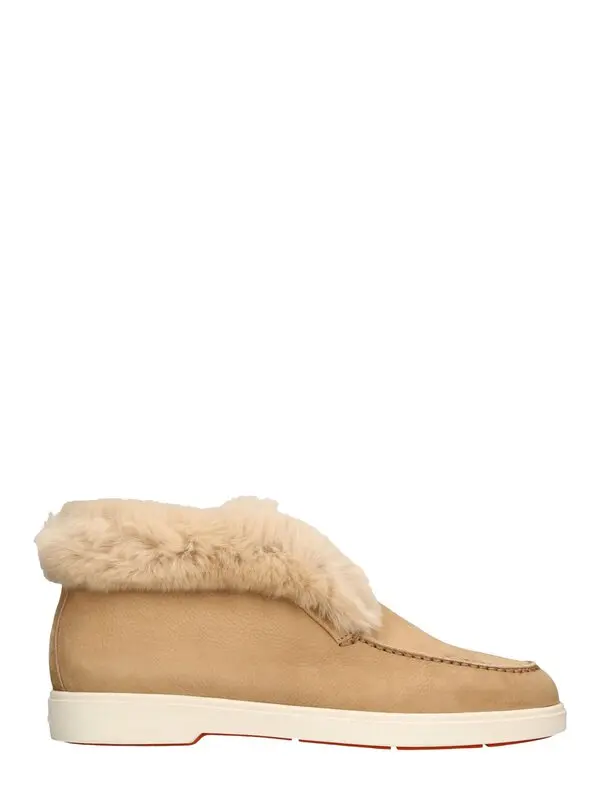 Santoni Suede Ankle Boots With Faux Fur Trim - Beige