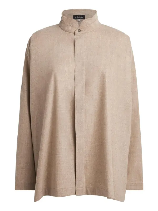 Eskandar Virgin Wool-cashmere Double Stand-collar Shirt - Neutral