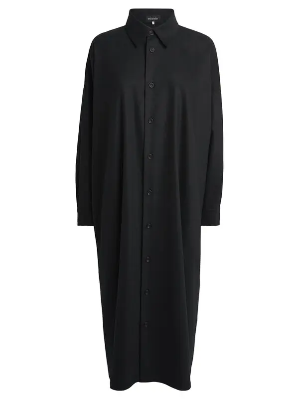 Eskandar Virgin Wool-cashmere Wide Midi Shirt Dress - Black