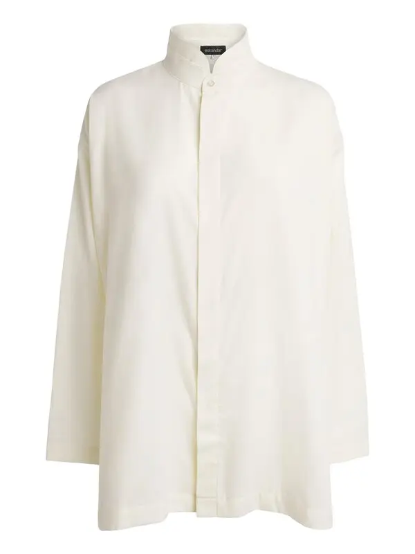 Eskandar Brushed Double Stand-collar Cotton Shirt - White