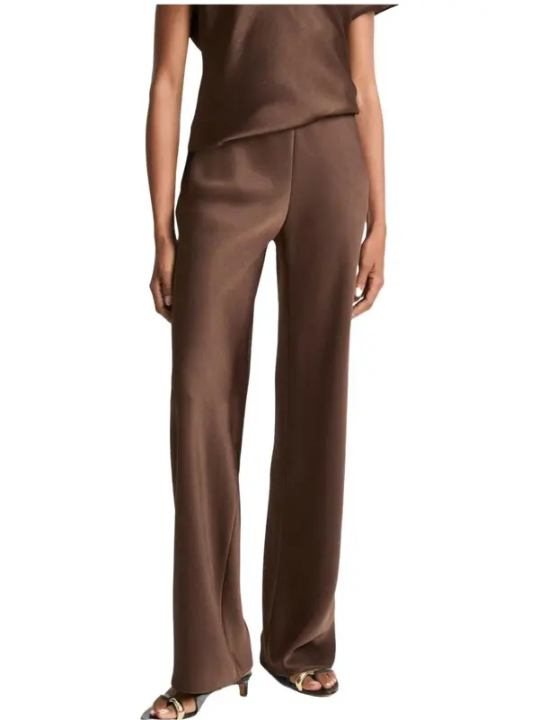 Vince High-waisted Satin Wide Leg Trousers - Brown