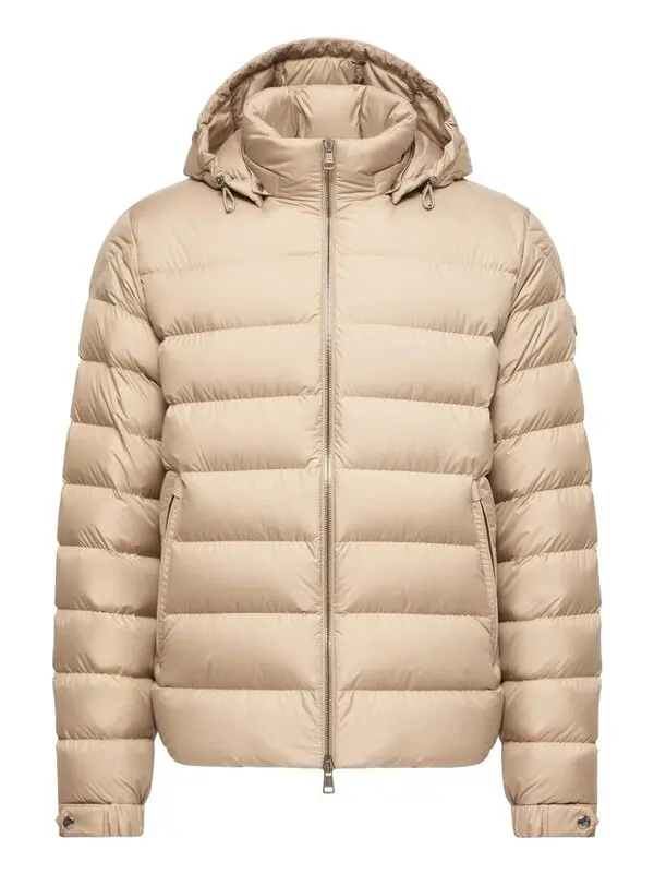 Moncler Arneb Hooded Short Down Jacket With Leather Trim - Beige