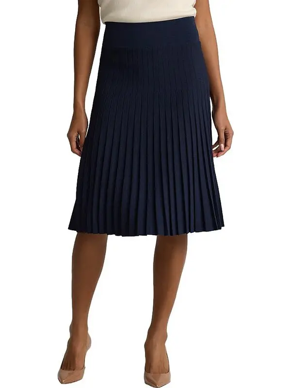 St. John Rivieracrep Knit Pleated Midi Skirt - Midnight