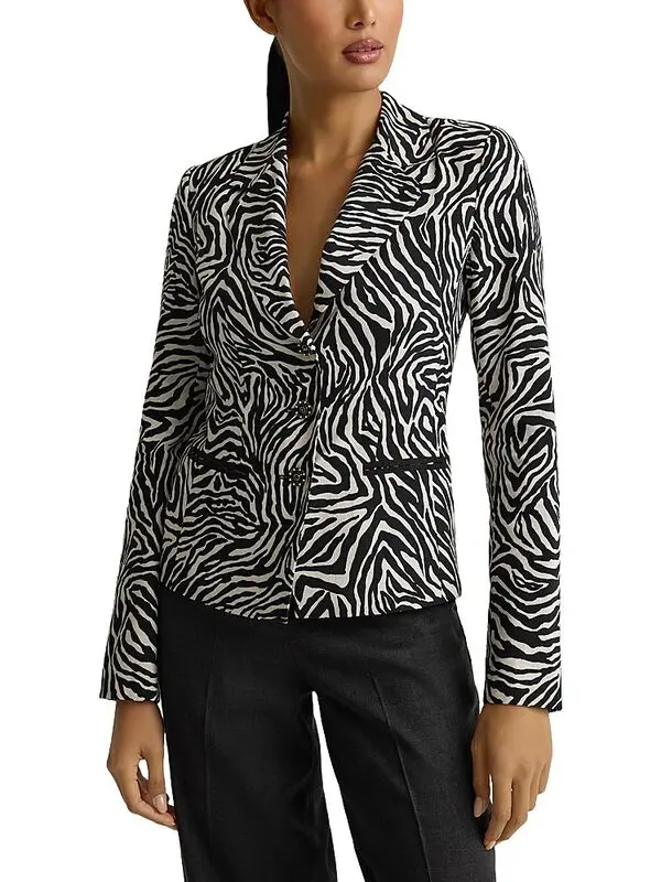 St. John Zebra Print Notched Collar Blazer - Black/linen