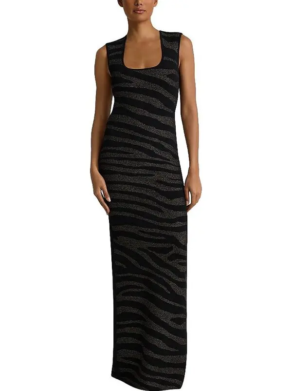 St. John Zebra Metallic Jacquard Gown - Black/gold Metallic