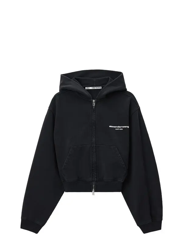 Alexander Wang Logo Print Zip-up Hoodie - Black