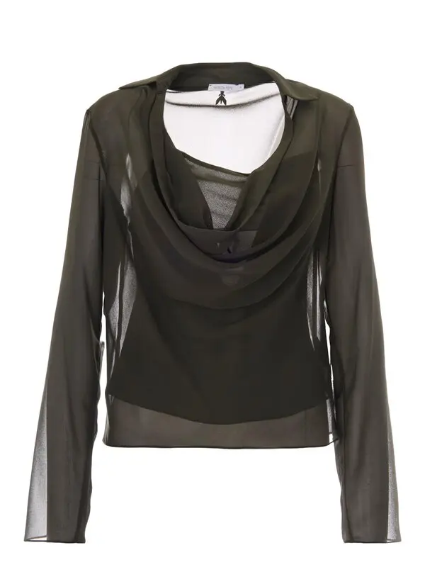 Patrizia Pepe Draped Semi-sheer Long Sleeve Top - Black
