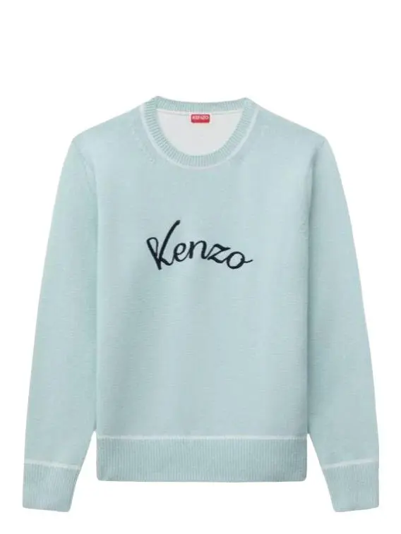 Kenzo Varsity' Embroiered Jumper In Wool Cotton - Light Blue