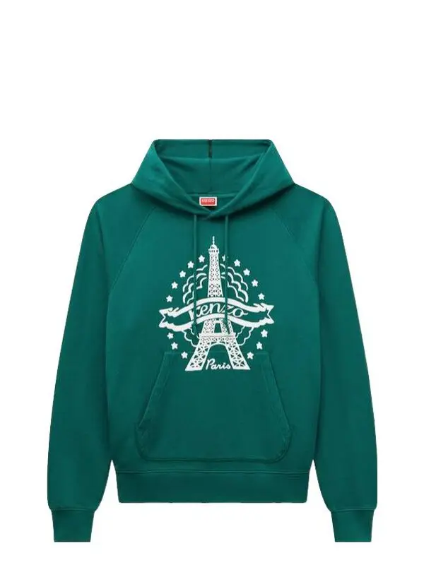 Kenzo Eiffel Tower Graphic Zip Hooded Sweatshirt - Bottle Of Green