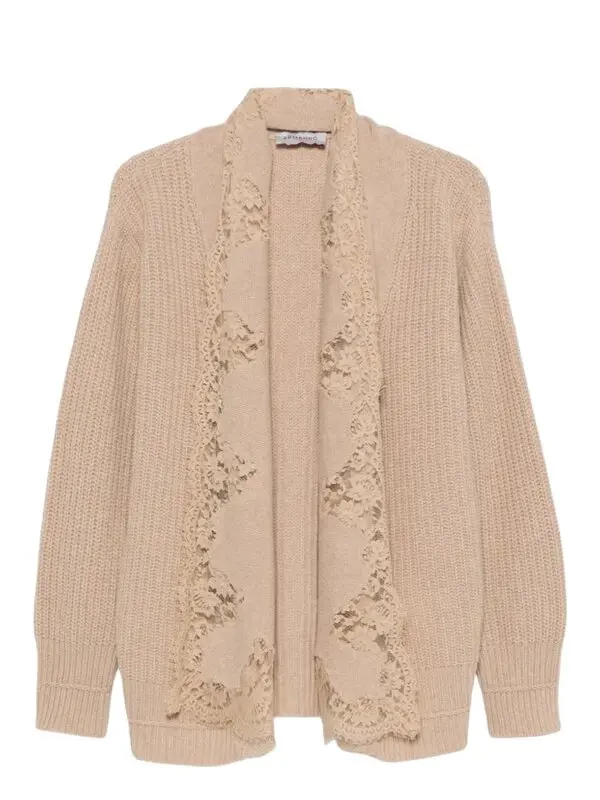ERMANNO FIRENZE Lace-trimmed Ribbed Cardigan - Beige