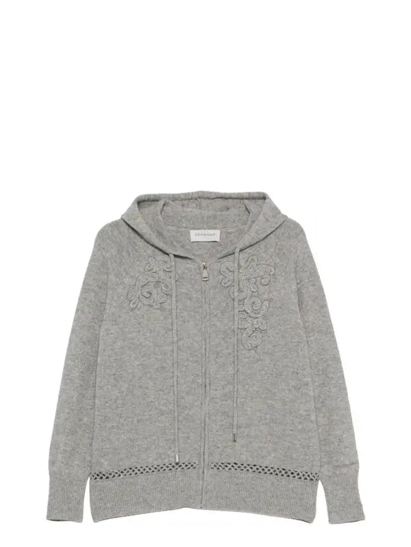ERMANNO FIRENZE Embroidered Zip-up Hoodie - Grey