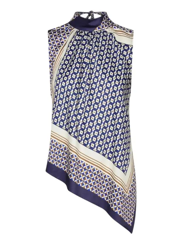 Marella Printed High Neck Tie-back Top - White