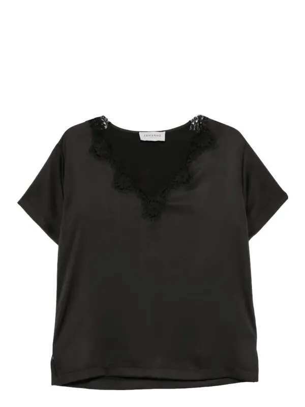 ERMANNO FIRENZE V-neck Lace-trim Top - Black