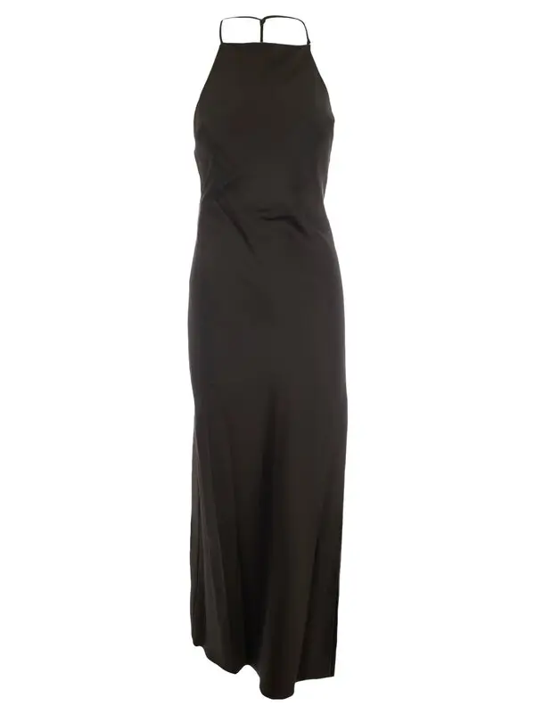 Patrizia Pepe Satin Halterneck Maxi Dress With Open Back And Slit Detail - Green