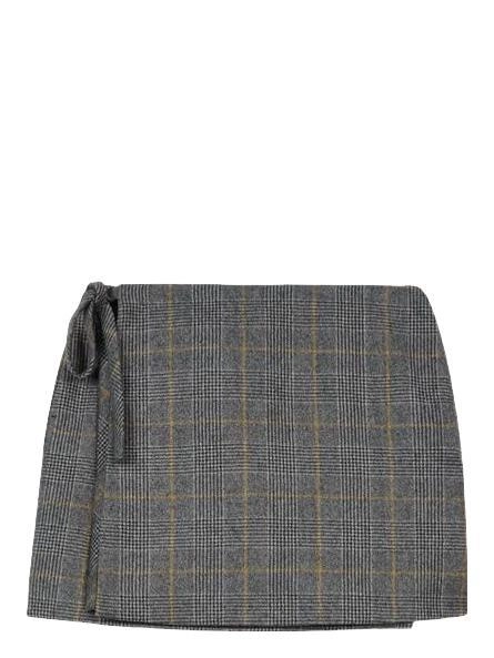 Kenzo Checked Wool Tweed Wrap Mini Skirt - Anthracite